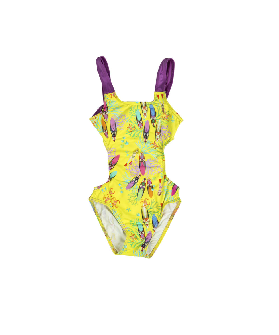 Trikini niña estampado colección Hawaii forrado en la parte delanetra